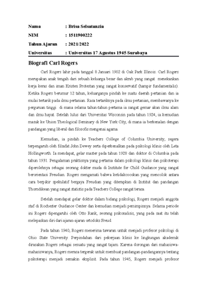 Dinamika Carl Rogers - Nama : Brisa Selsatanzia NIM : 1511900222 Tahun ...
