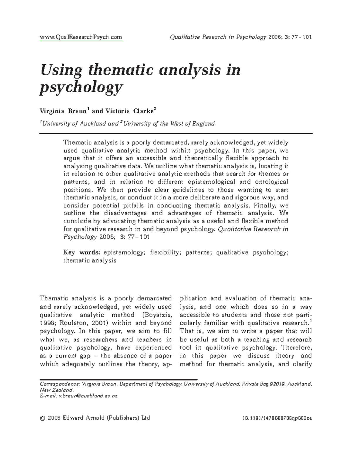 Braun Clarke 2006 Thematic Analysis Using Thematic Analysis In