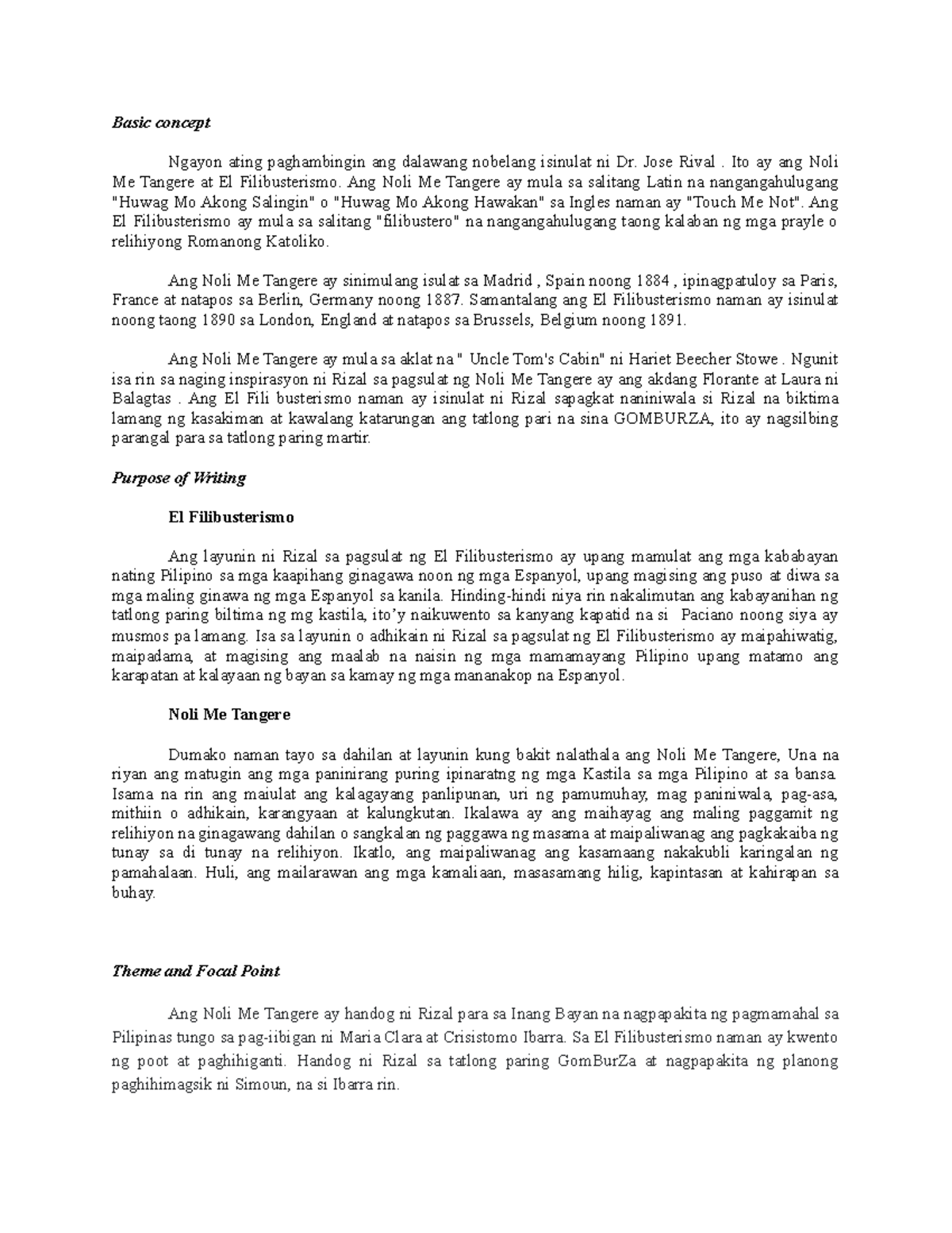 Noli and El Fili - The important or significant concepts in the two ...