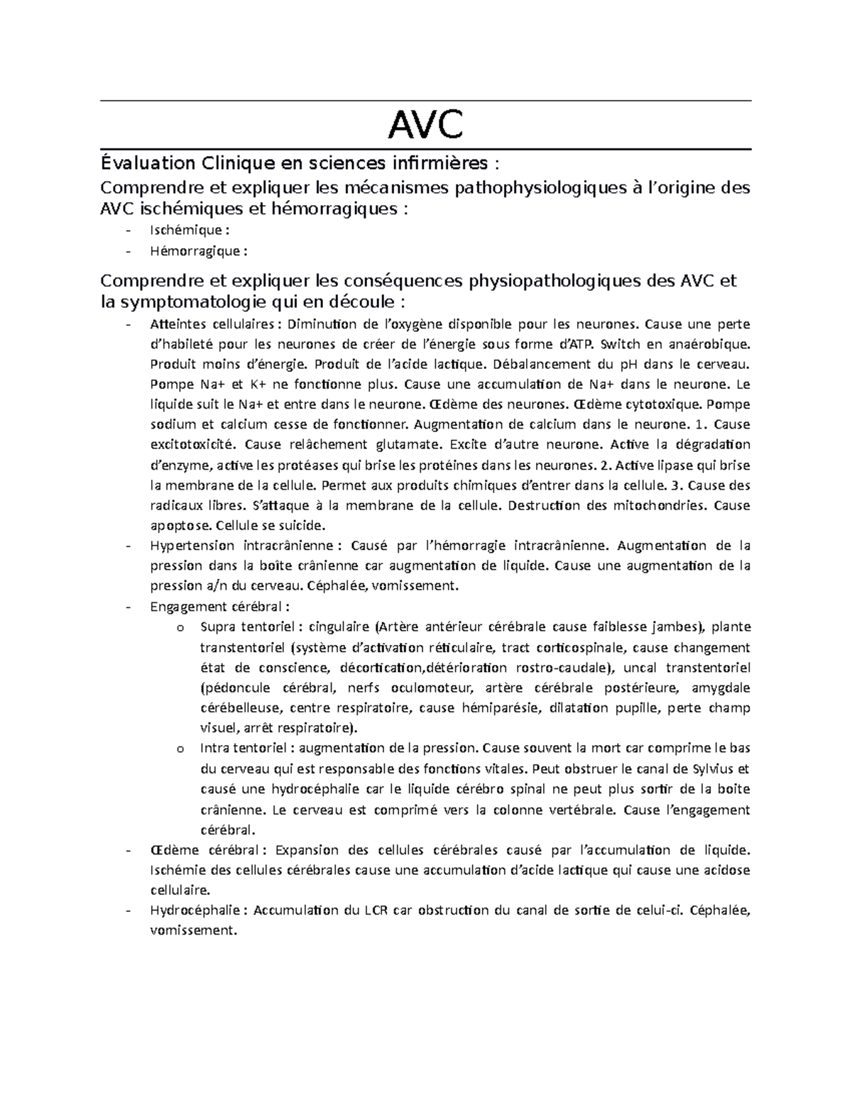 AVC2 - Notes de cours biologie - AVC Évaluation Clinique en sciences ...