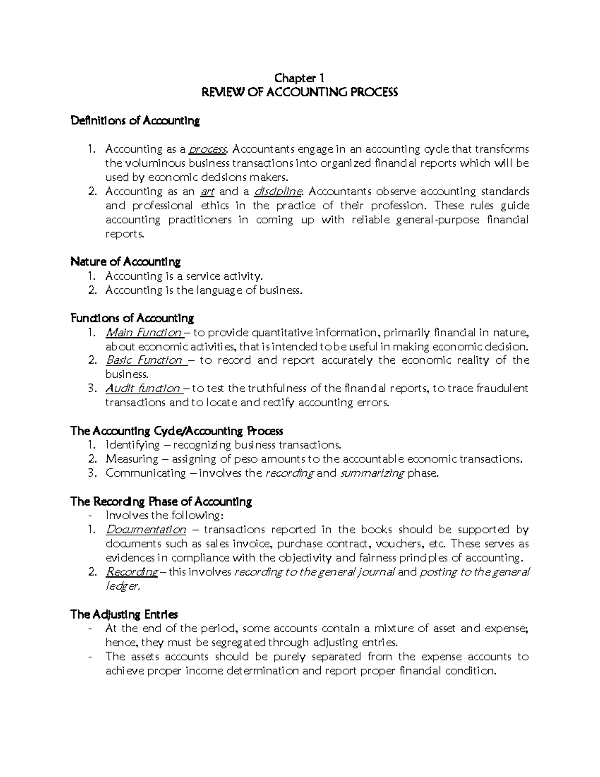 FAR Chapters 1 2 - Hajaj - Chapter 1 REVIEW OF ACCOUNTING PROCESS ...