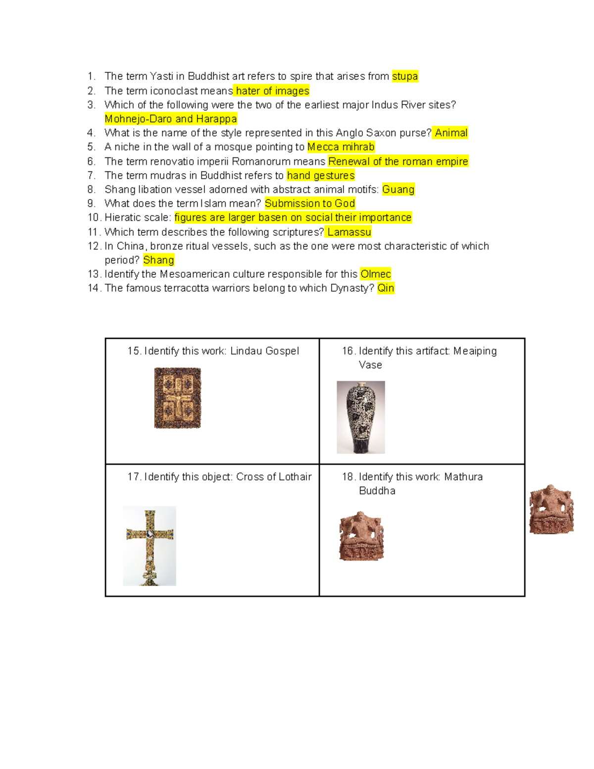 Art Final - Google Docs - The term Yasti in Buddhist art refers to ...