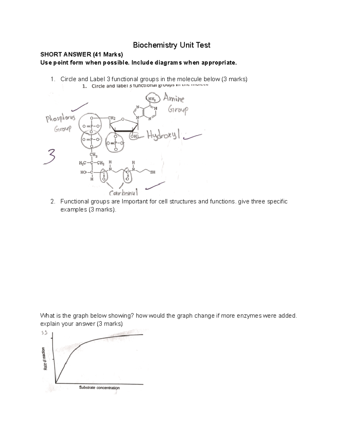 Past Biochem Test Problems - Biochemistry Unit Test SHORT ANSWER (41 ...