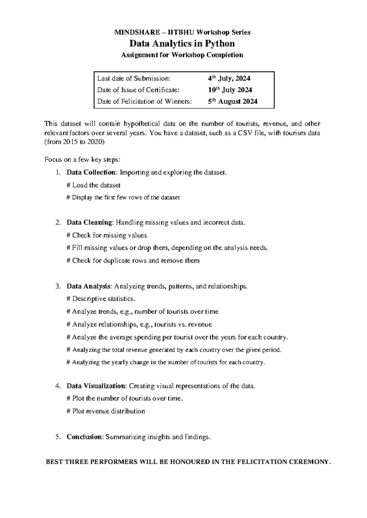 Assignment for Data Analysis - MINDSHARE – IITBHU Workshop Series Data ...