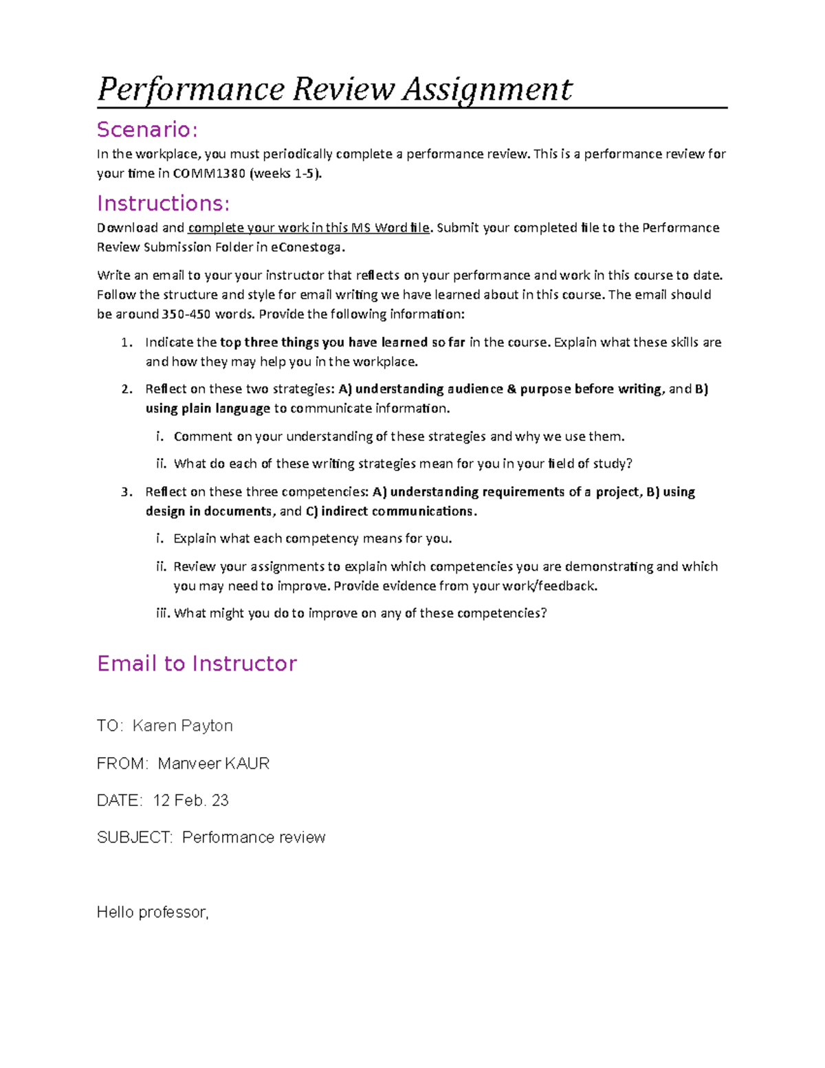 Performance Review Worksheet (3) - Performance Review Assignment ...