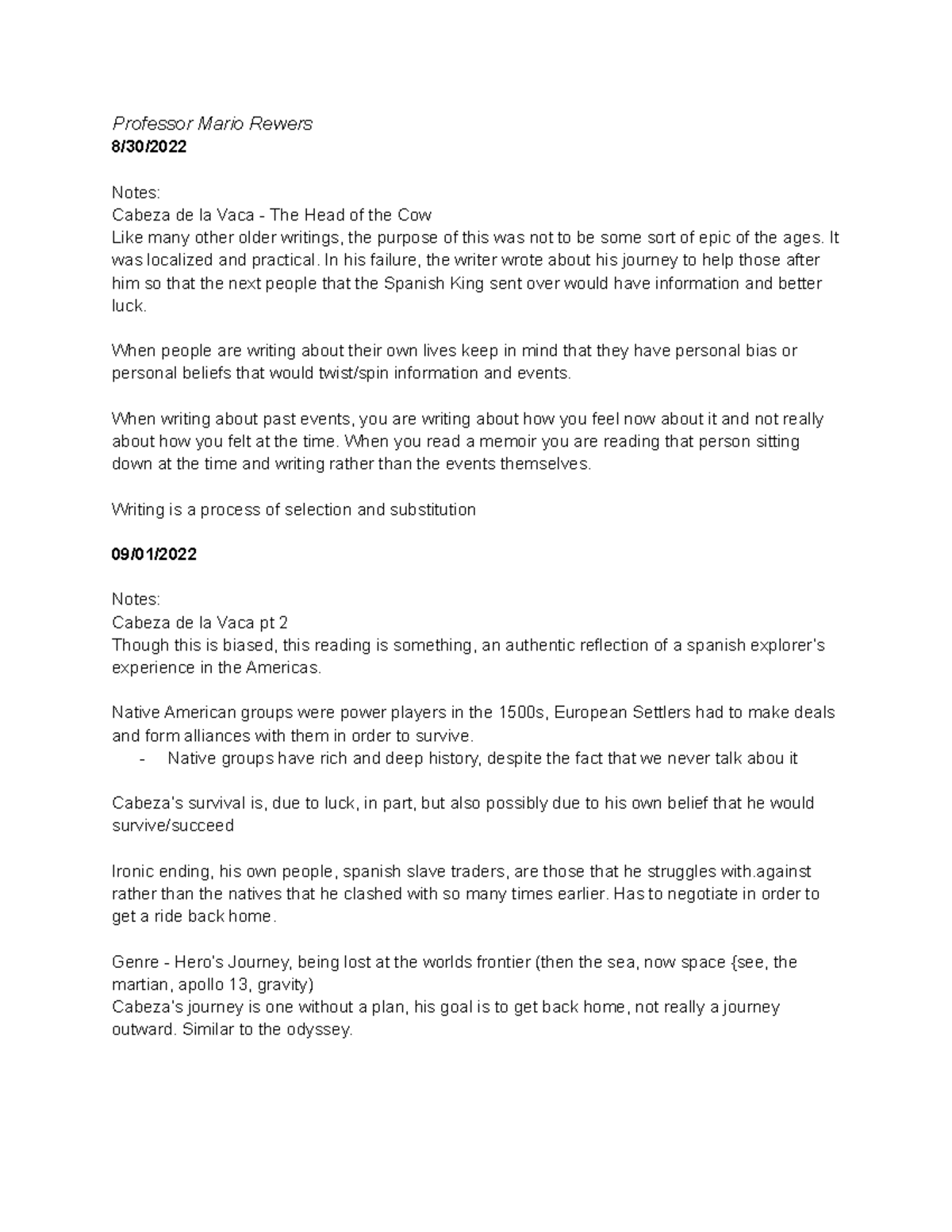 AMER 3890 Notes - Prof Mario Rewers - Professor Mario Rewers 8/30 ...