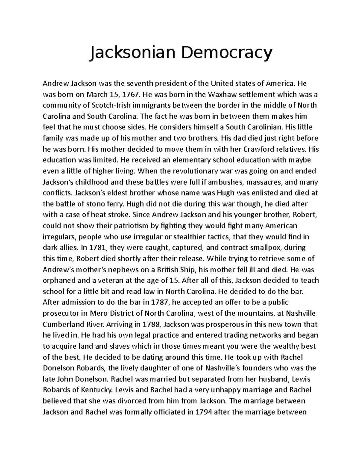Jacksonian Democracy - a detailed account of the presidency under ...