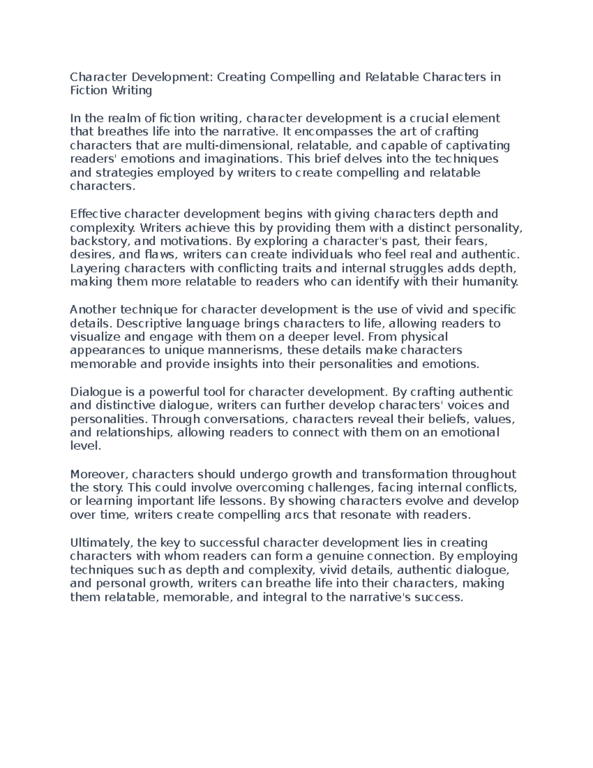 Character Development - It encompasses the art of crafting characters ...