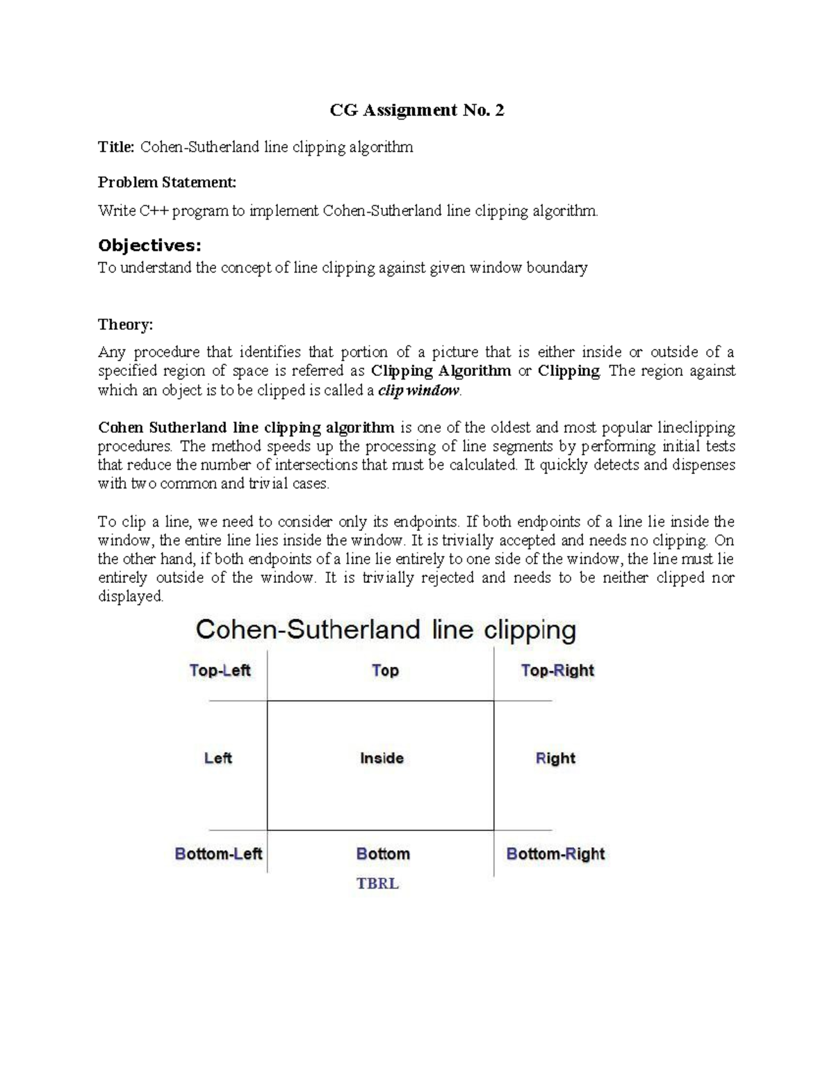CG Assignment 2 - 2 Title: Cohen-Sutherland line clipping algorithm Problem Statement: Write C++ ...