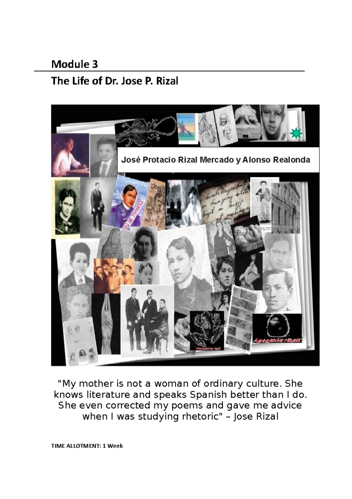 Module-2-G Eclif - none - Module 3 The Life of Dr. Jose P. Rizal "My ...