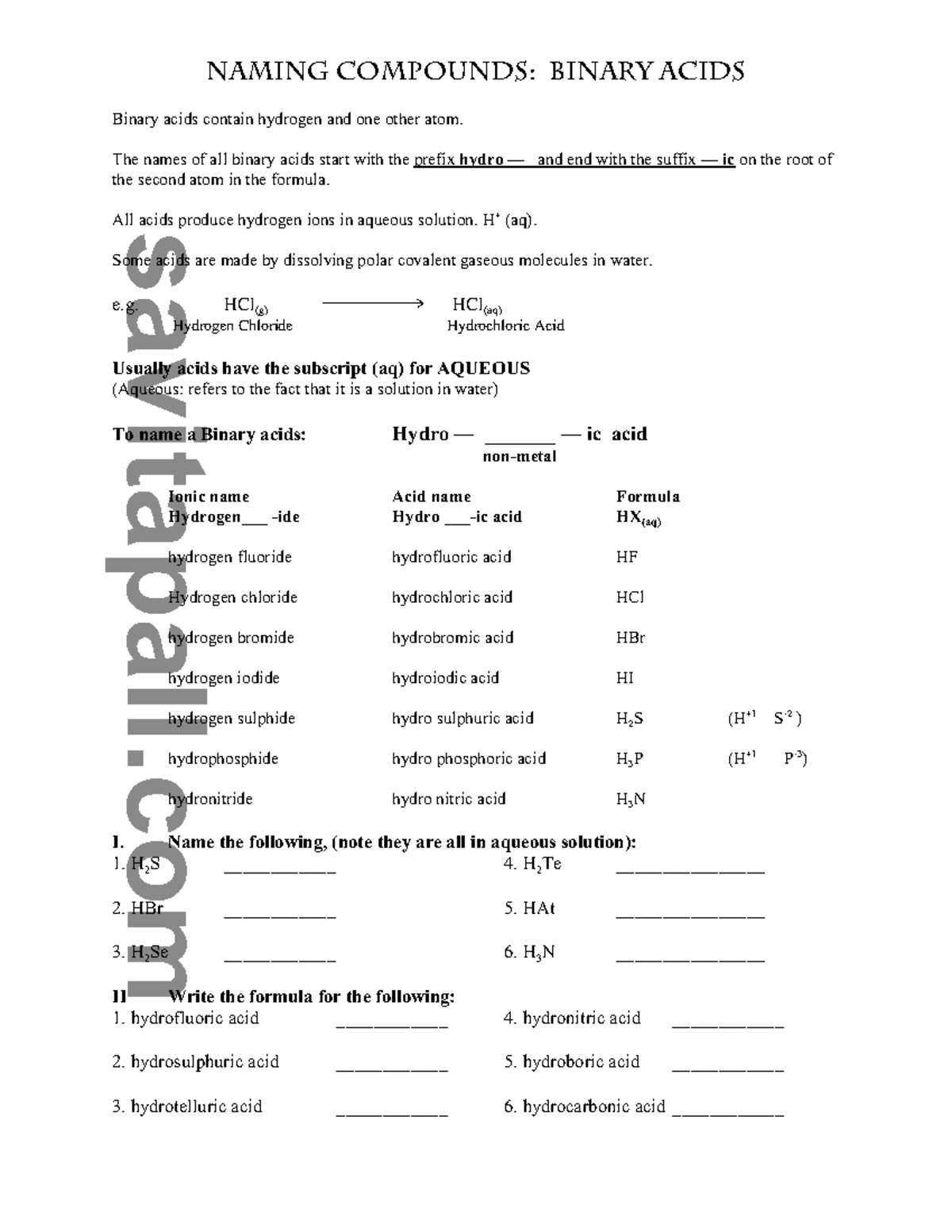 Binary Acids - - Studocu