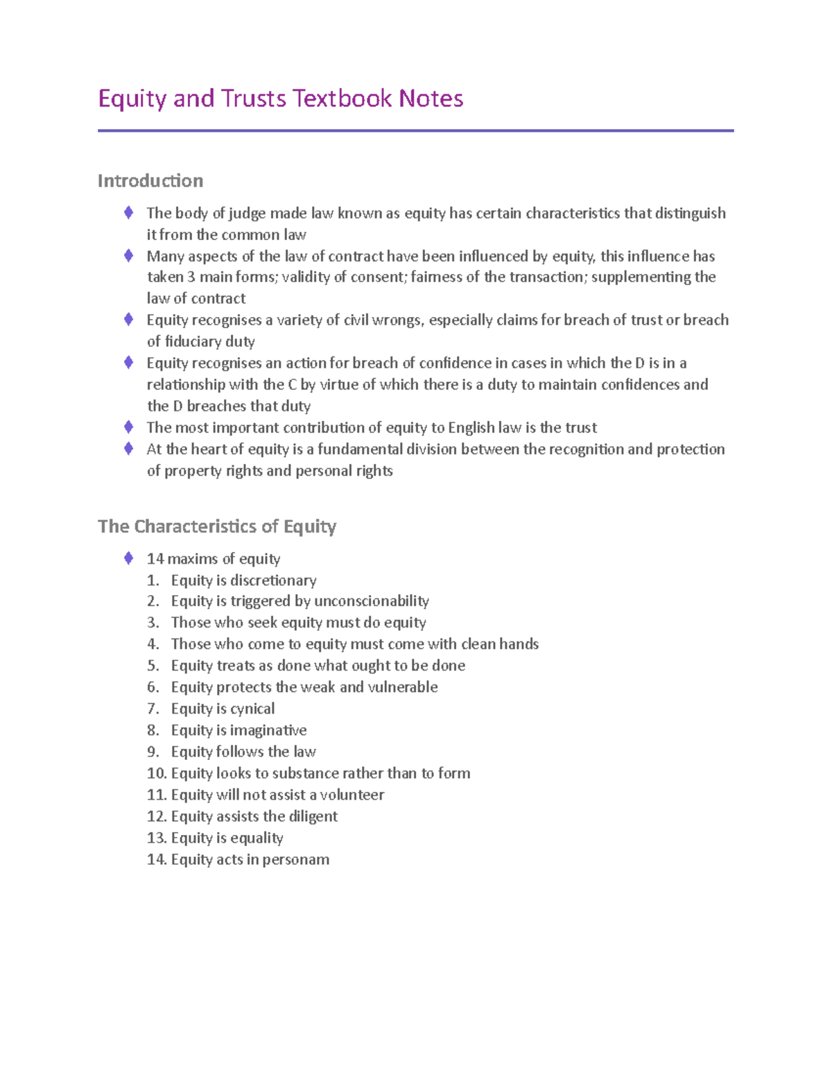 Equity and Trusts Textbook Notes - Equity and Trusts Textbook Notes ...
