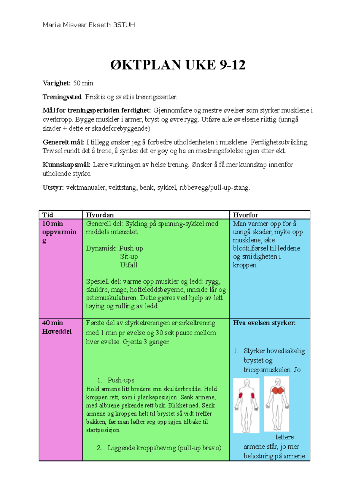 Gym egentrening maria ekseth uke 9-12 - ØKTPLAN UKE 9- Varighet: 50 min ...