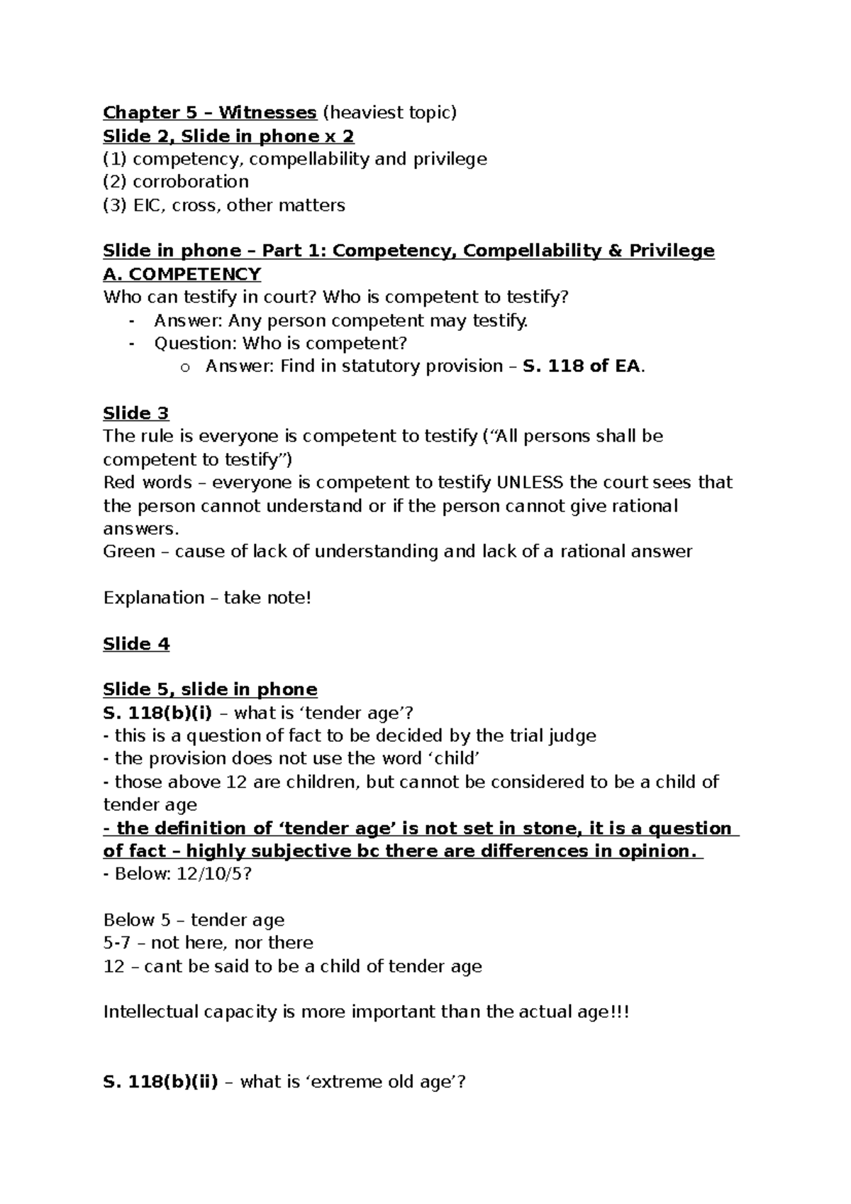 Evidence ii lecture 11 - Chapter 5 – Witnesses (heaviest topic) Slide 2 ...