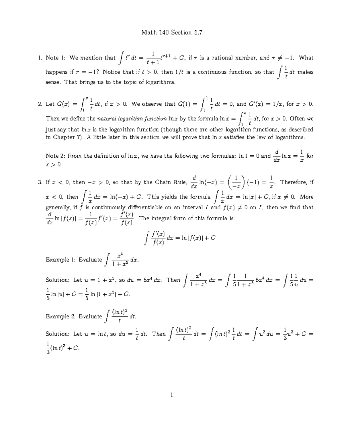 M140 S5 - Denny Gulick practice problems - Math 140 Section 5. Note 1 ...