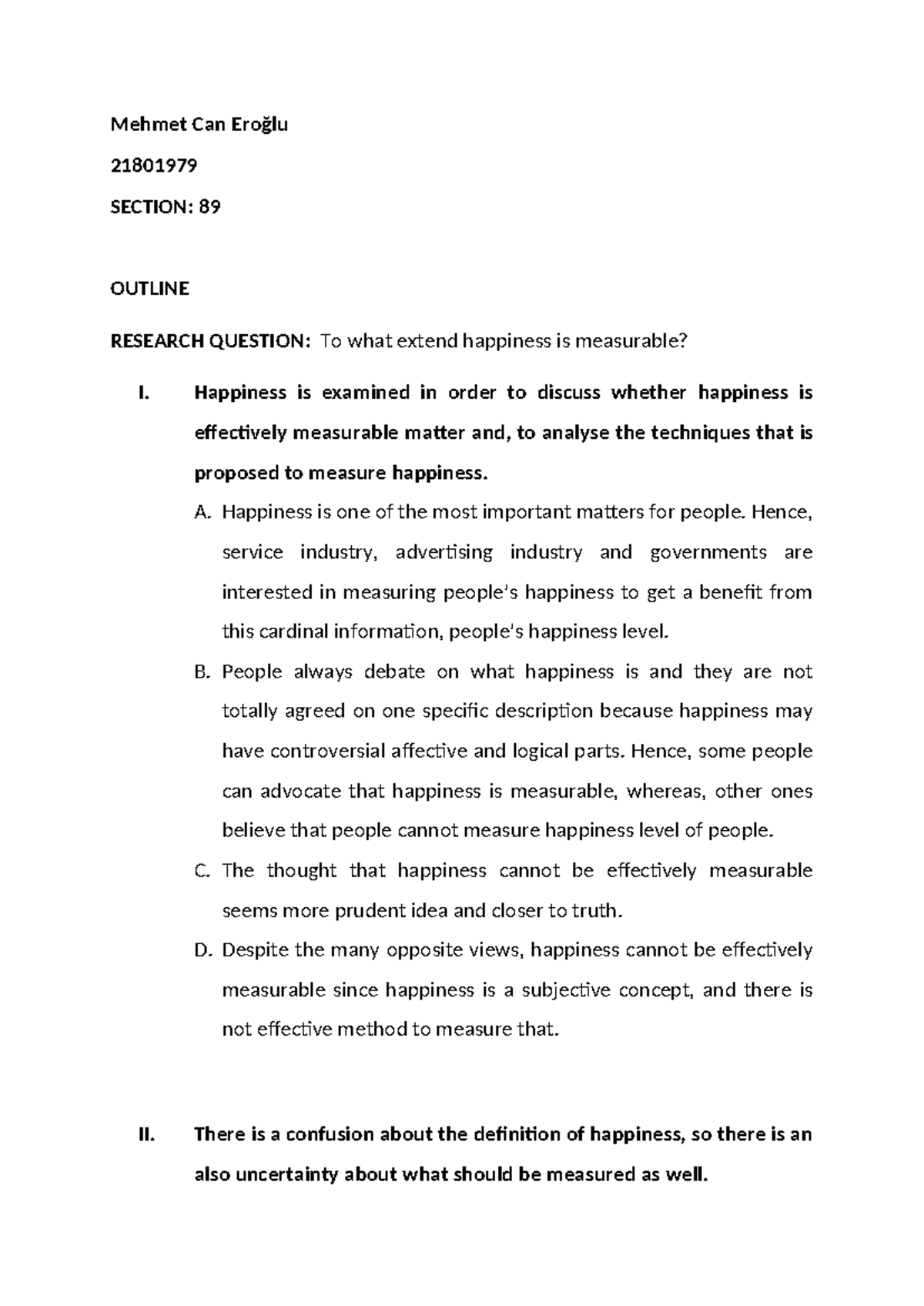 Research Outline -sample - Mehmet Can Eroğlu 21801979 SECTION: 89 ...