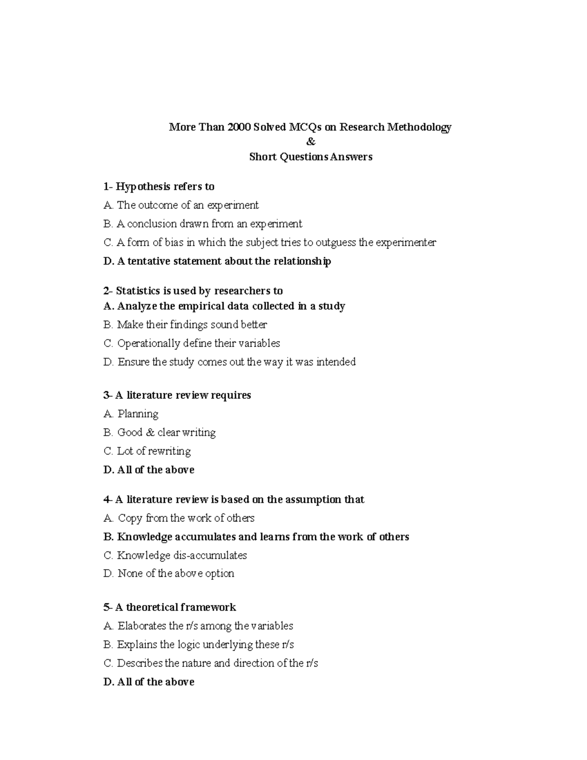 265517584 More Than 2000 Solved MCQs on Research Methods - More Than ...