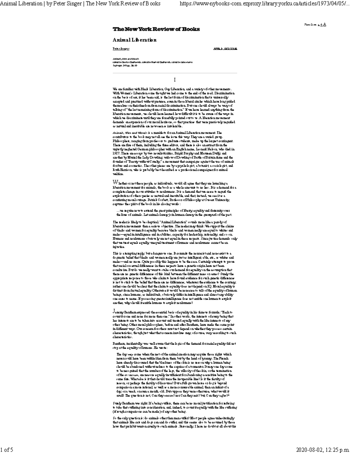 Peter Singer - Animal Liberation - Animal Liberation Peter Singer APRIL ...