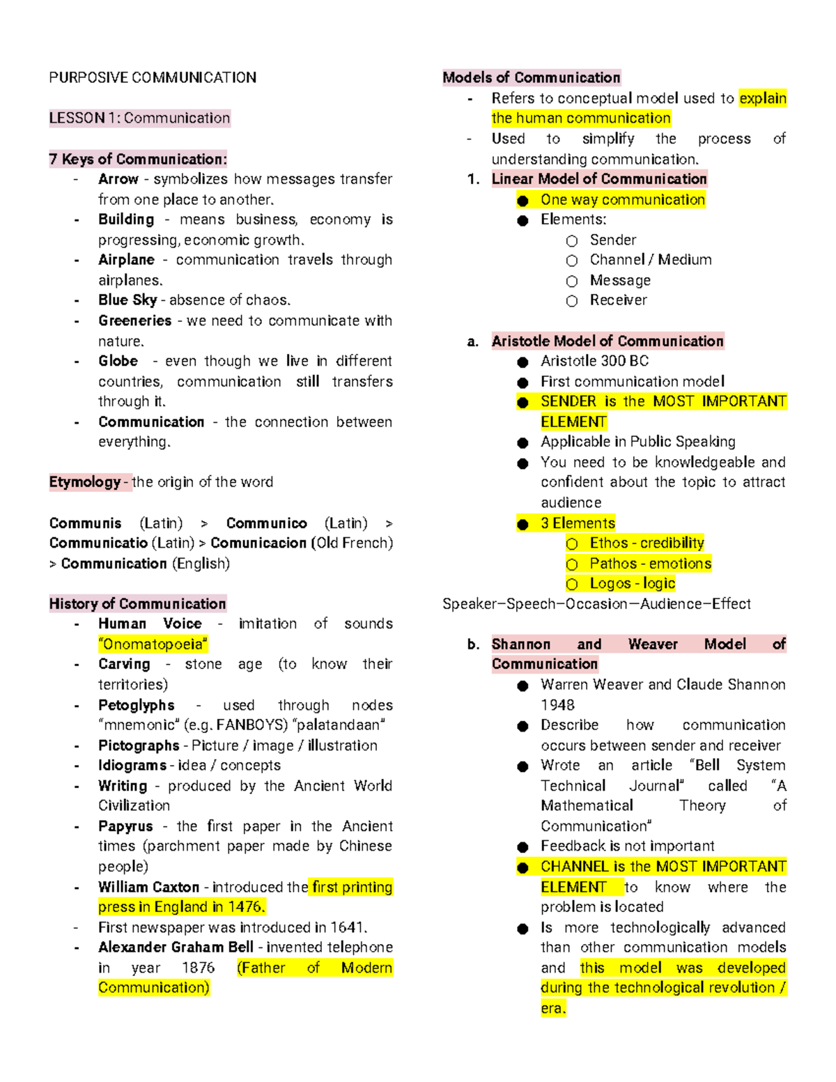 Purposive Communication Reviewer for First Year - PURPOSIVE COMMUNICATION LESSON 1 ...