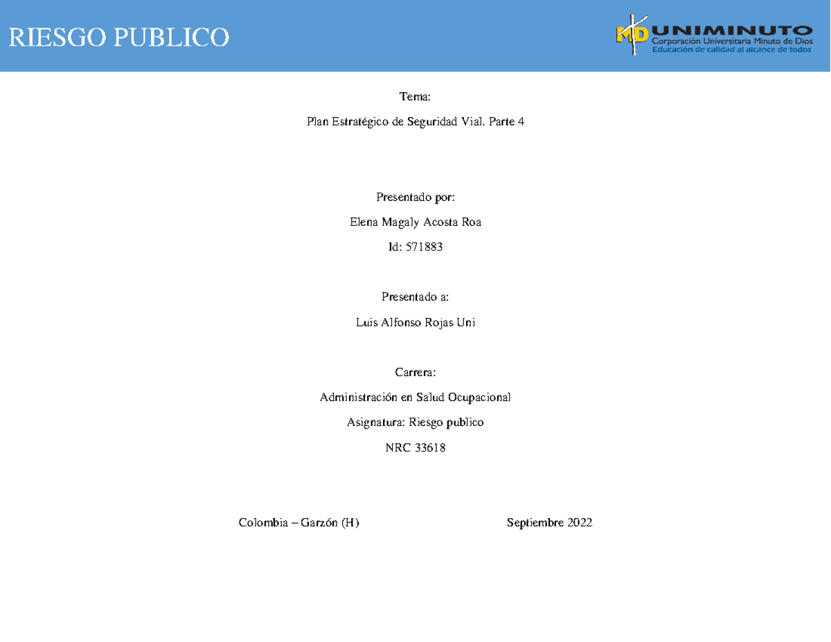 PESV Act. 5 - PESV - Tema: Plan Estratégico de Seguridad Vial. Parte 4 ...