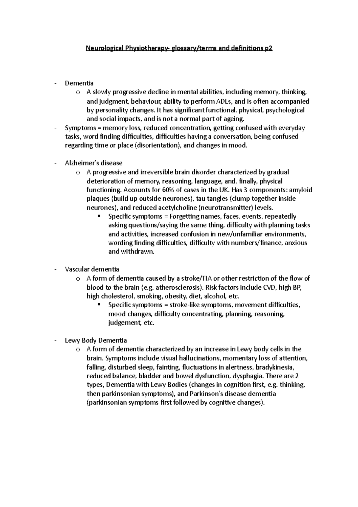 Neurological Physiotherapy- glossary:terms and definitions p2 ...