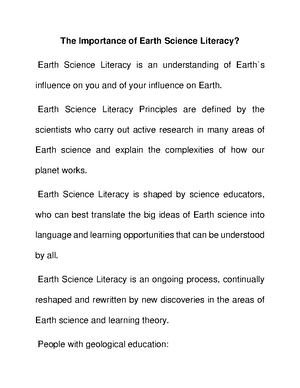 The Importance of Teaching Earth Science - Conclusions and ...