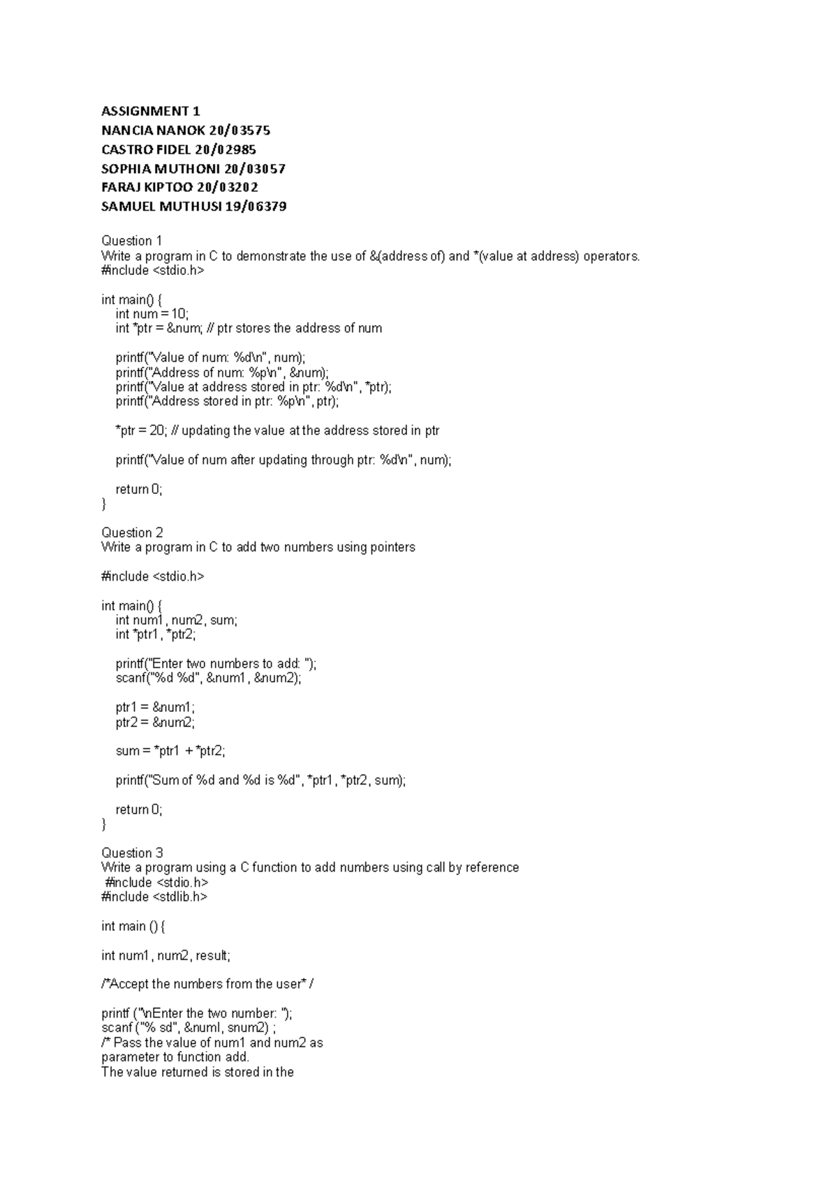 Network Programming Assignment 1 Assignment 1 Nancia Nanok 20 Castro