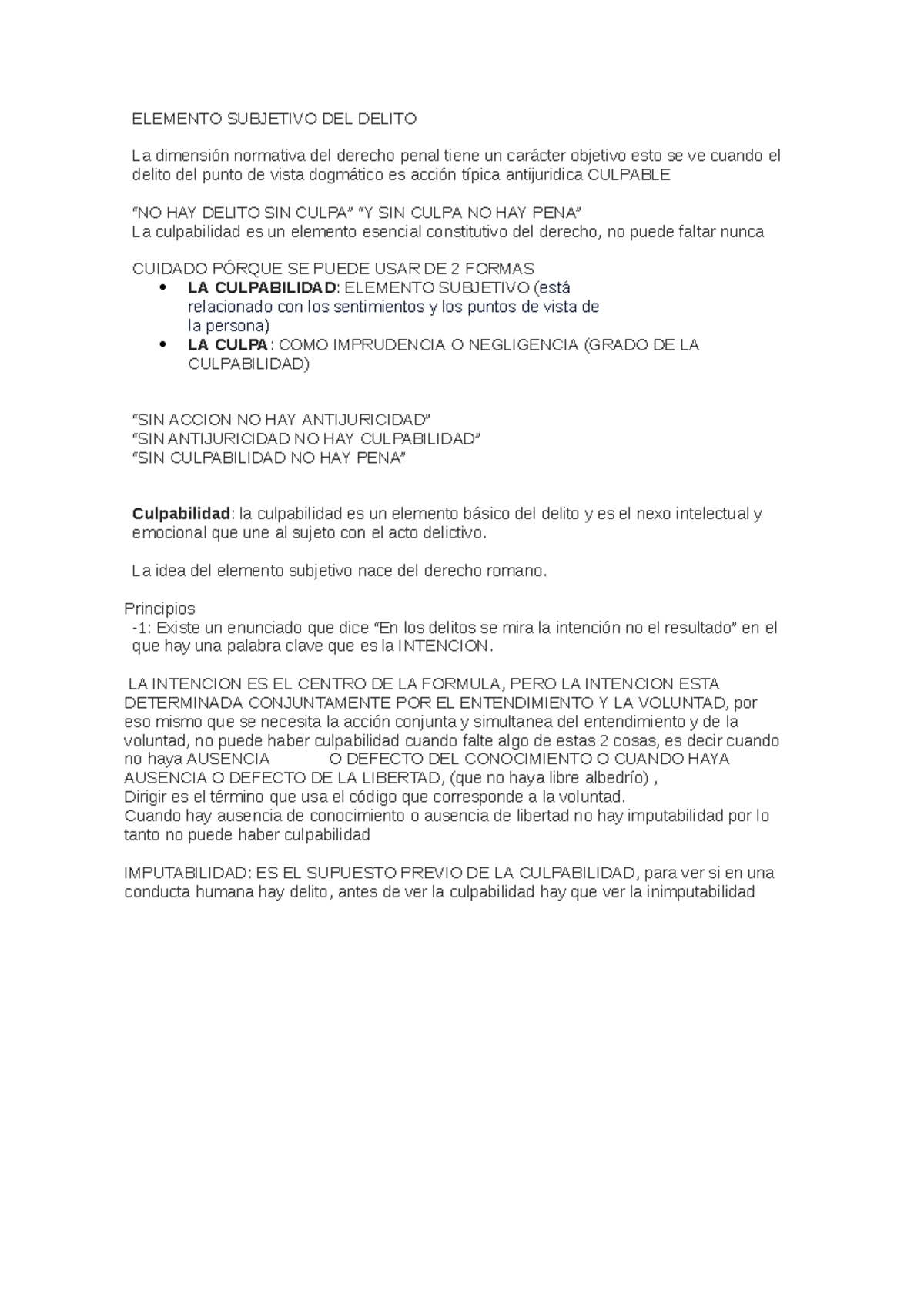 Elemento Subjetivo DEL Delito - ELEMENTO SUBJETIVO DEL DELITO La ...