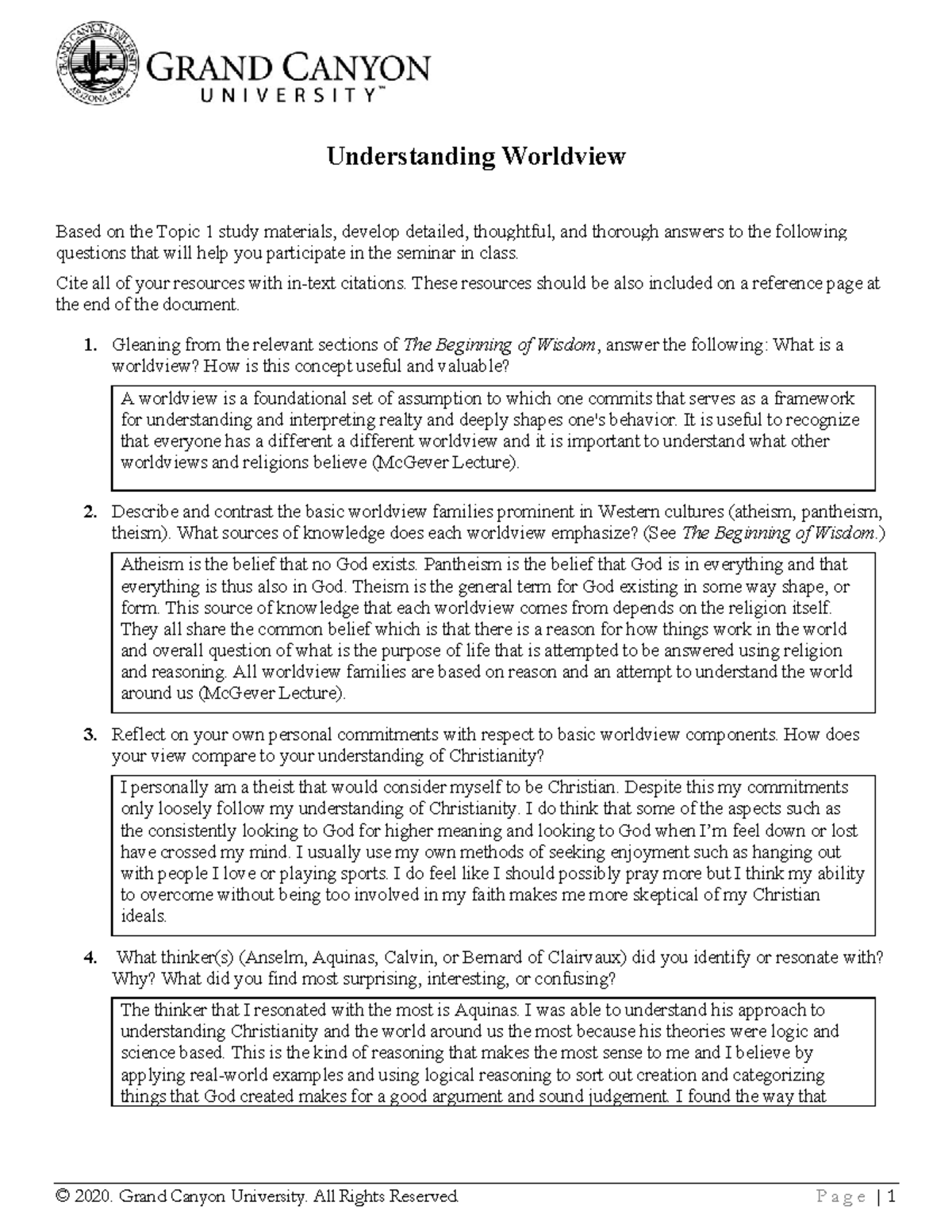CWV-106HN Topic 1 Seminar - Understanding Worldview Based on the Topic ...
