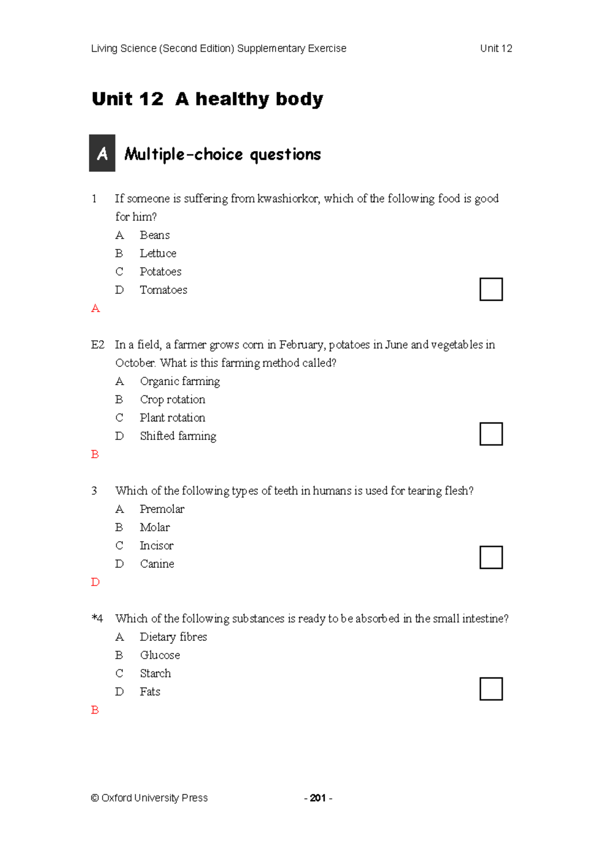 Supp. Ex. - 12 A healthy body - Unit 12 A healthy body A Multiple ...