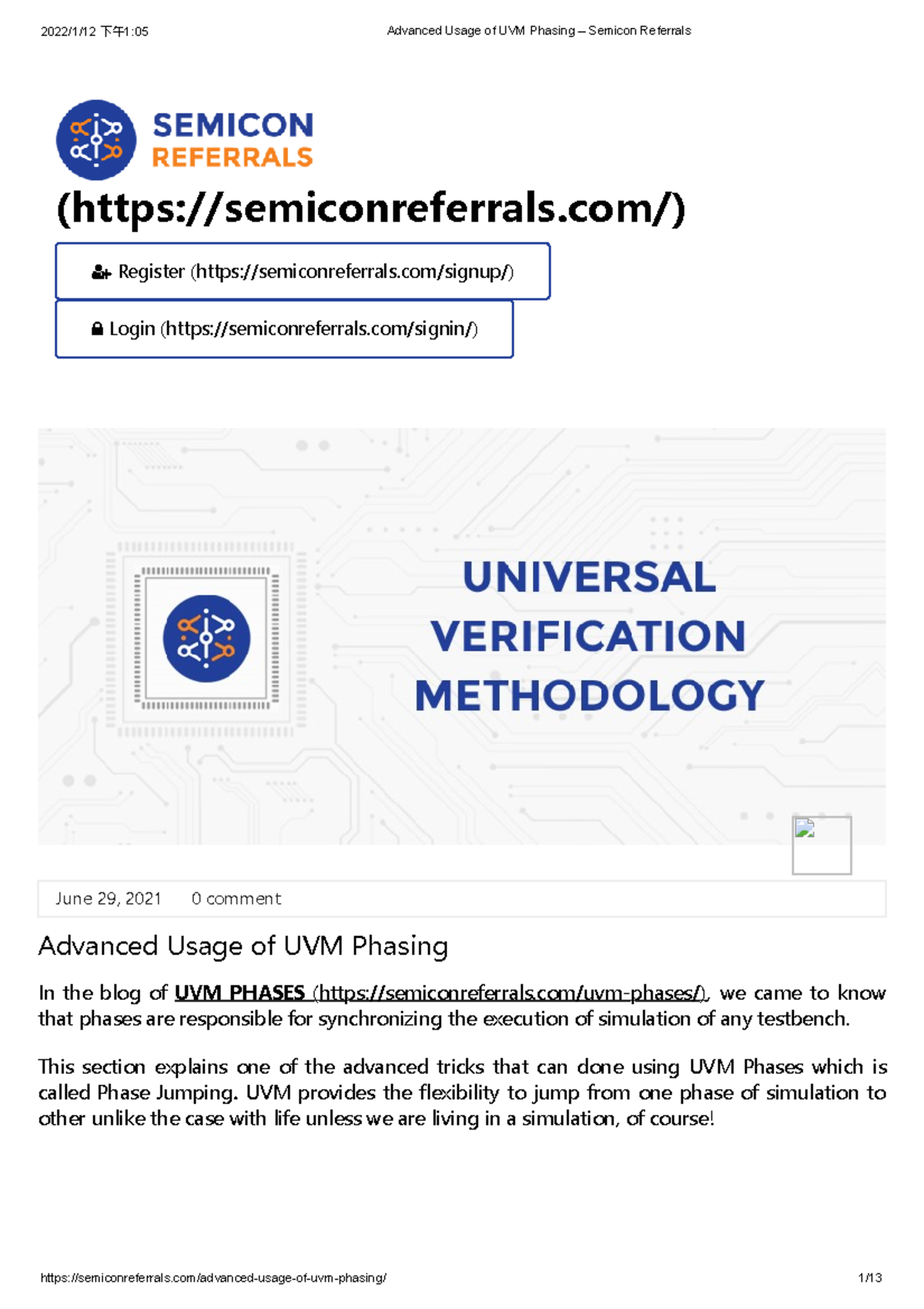 Advanced Usage of UVM Phasing – Semicon Referrals - June 29, 2021 0 comment Advanced Usage of ...
