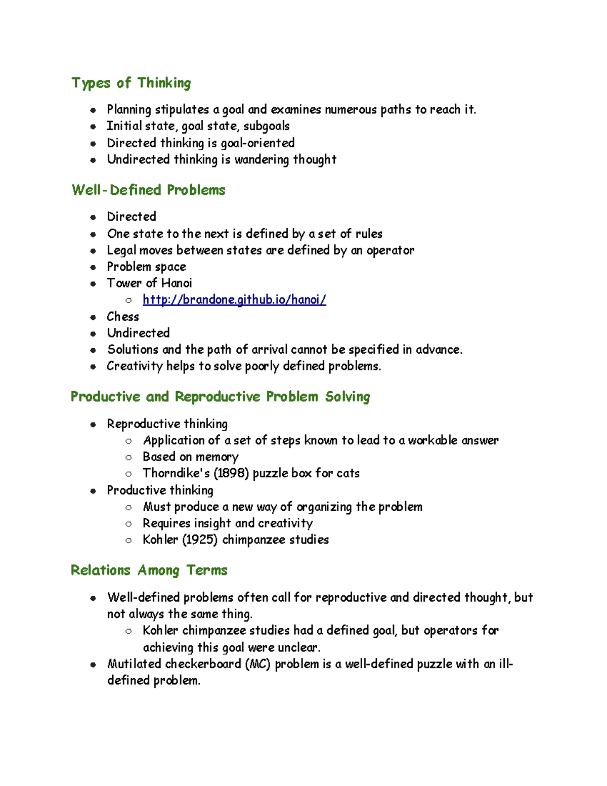 Types of Thinking - Types of Thinking Planning stipulates a goal and ...