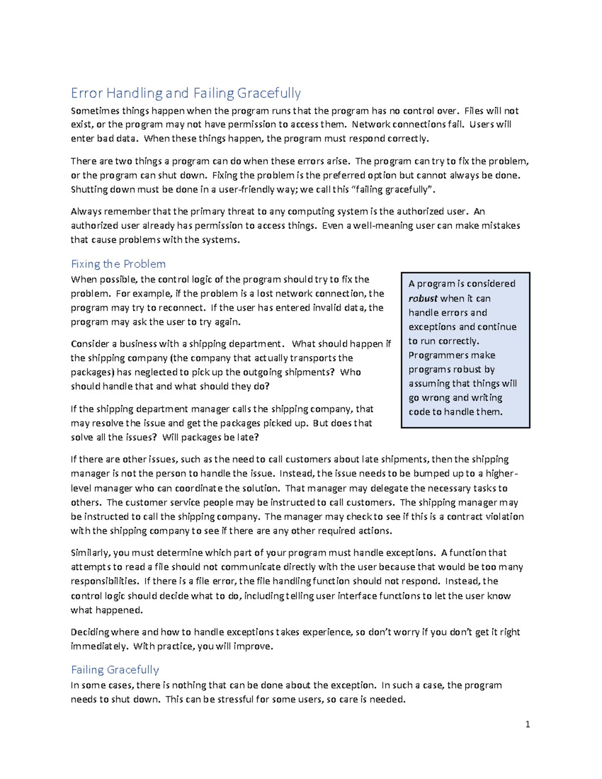 Error Handling and Failing Gracefully - 1 Error Handling and Failing ...