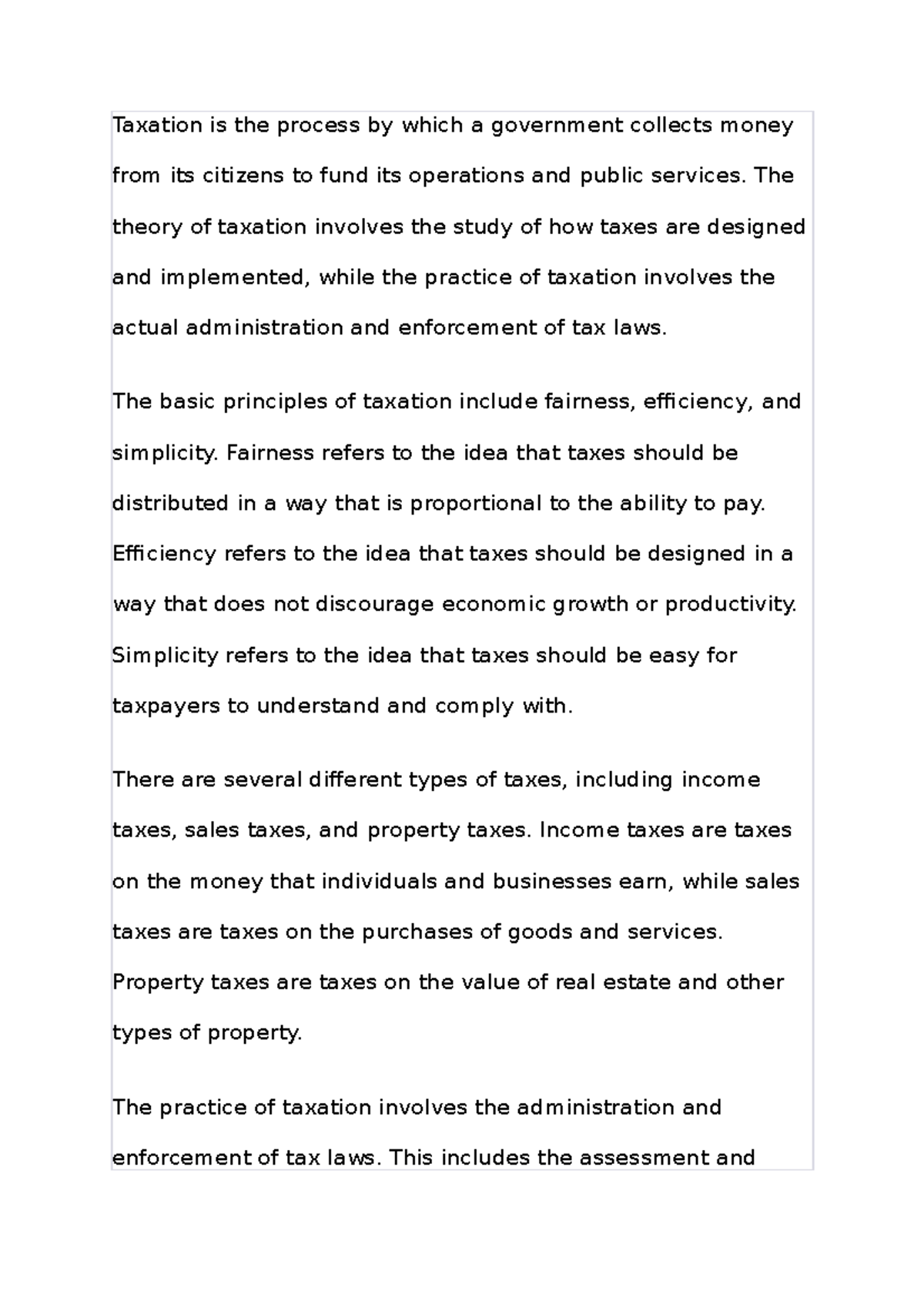 Theory and practise of taxation - Taxation is the process by which a ...