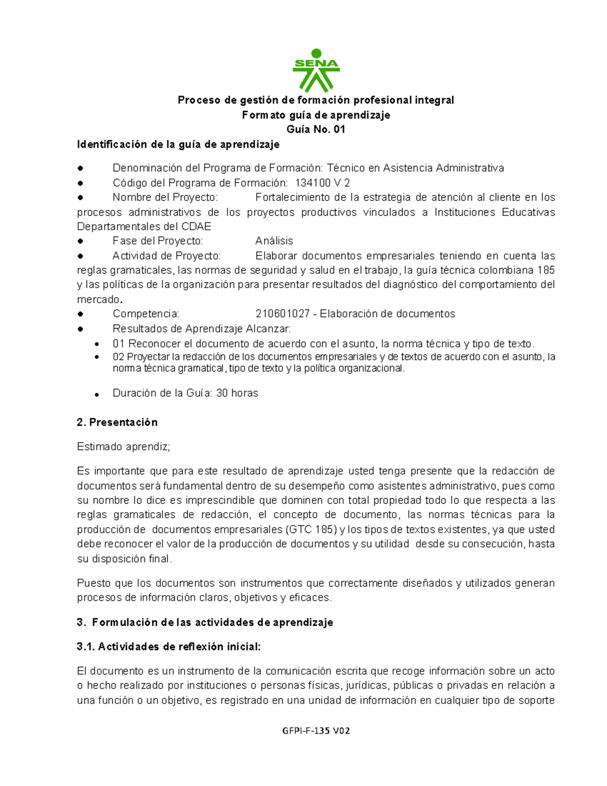 Elaborar Documentos Guia No 01 - Proceso de gestión de formación ...