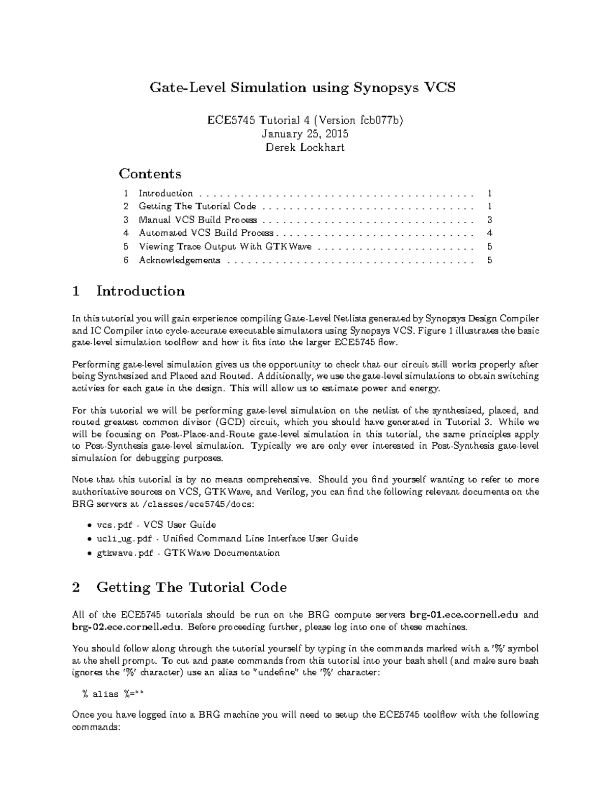 Werkgroep Uitwerkingen 4 And 5 Simulation Using Synopsys Vcs Ece5745 Tutorial 4 Version