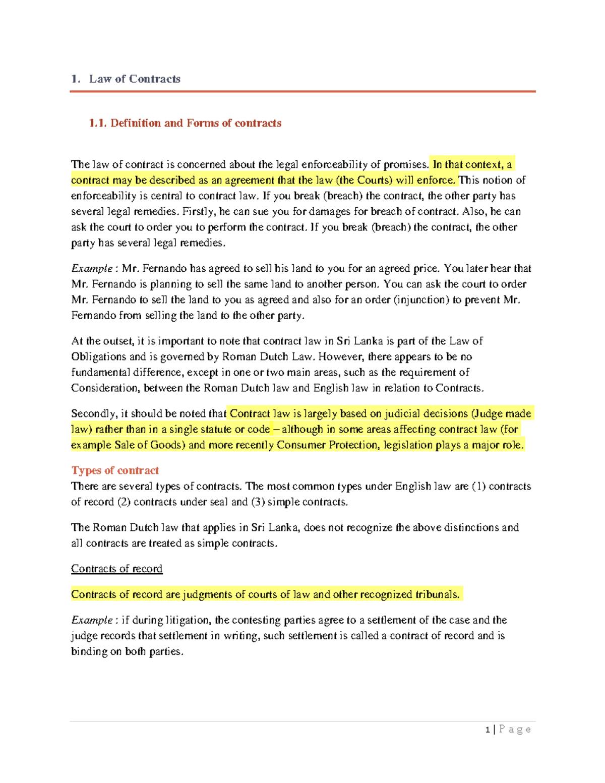 1 Law Of Contracts 1 1 1 Law Of Contracts 1 Definition And Forms