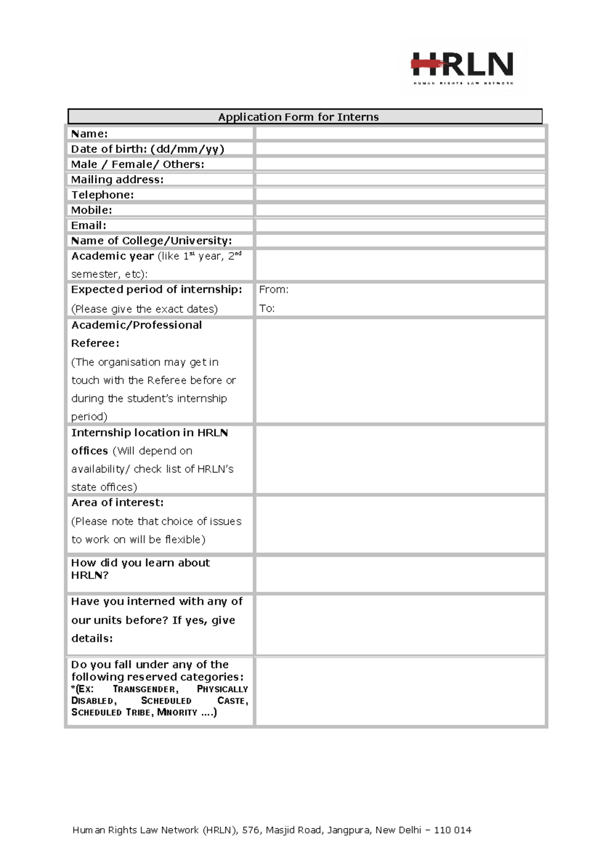 Internship-form-hrln(3) - Application Form for Interns Name: Date of ...