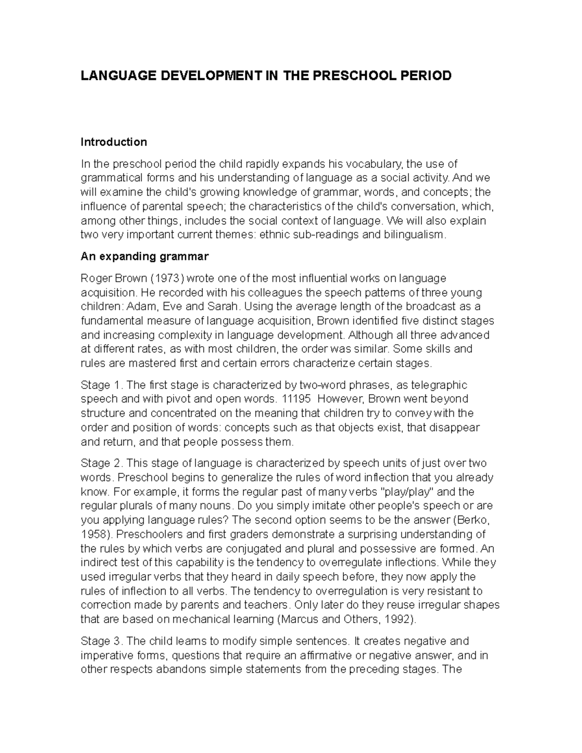 Language development in the preschool period - LANGUAGE DEVELOPMENT IN ...