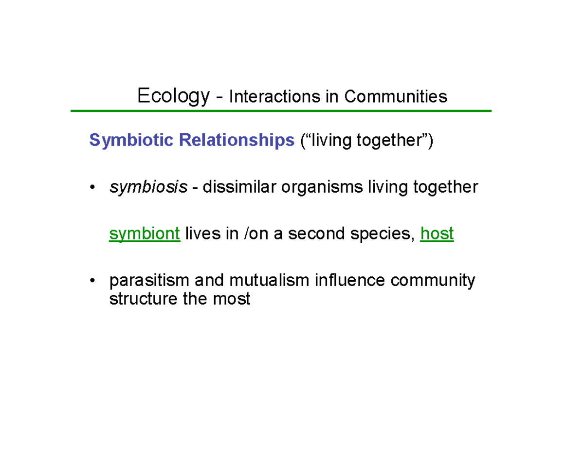 Lec12 - Lecture biology notes - Ecology - Interactions in Communities ...
