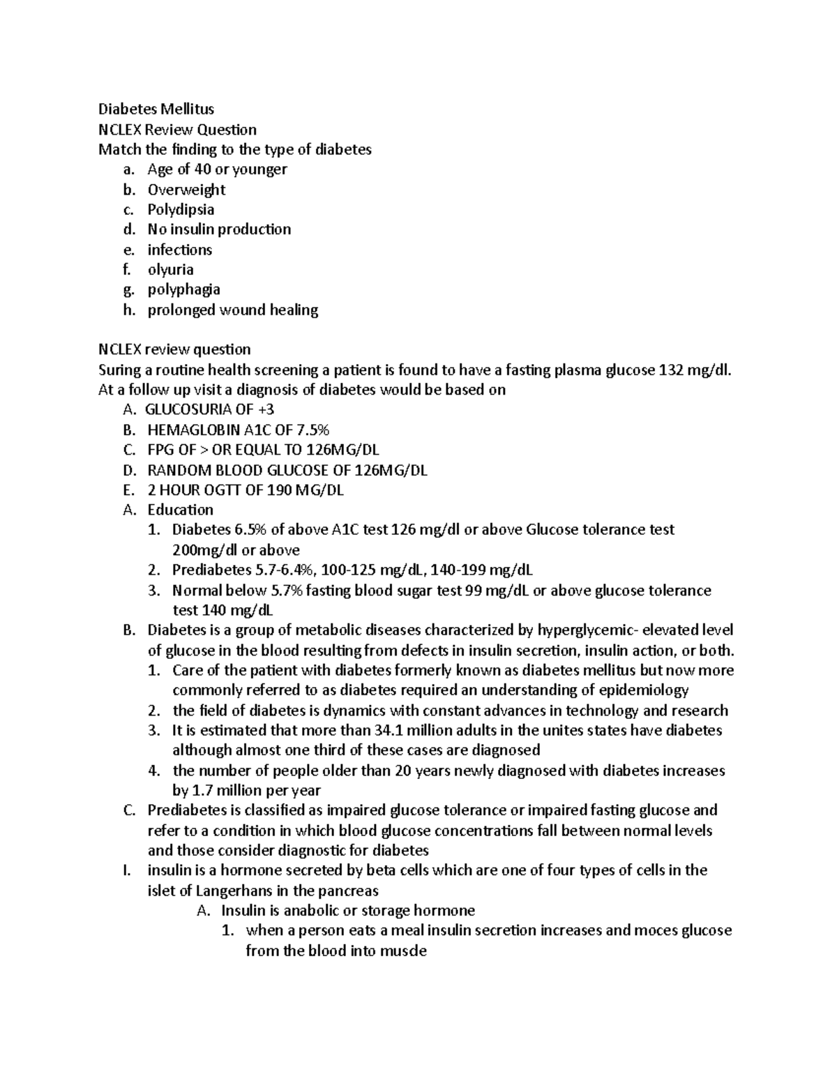 Diabetes Mellitus - Notes from course point book - Diabetes Mellitus ...