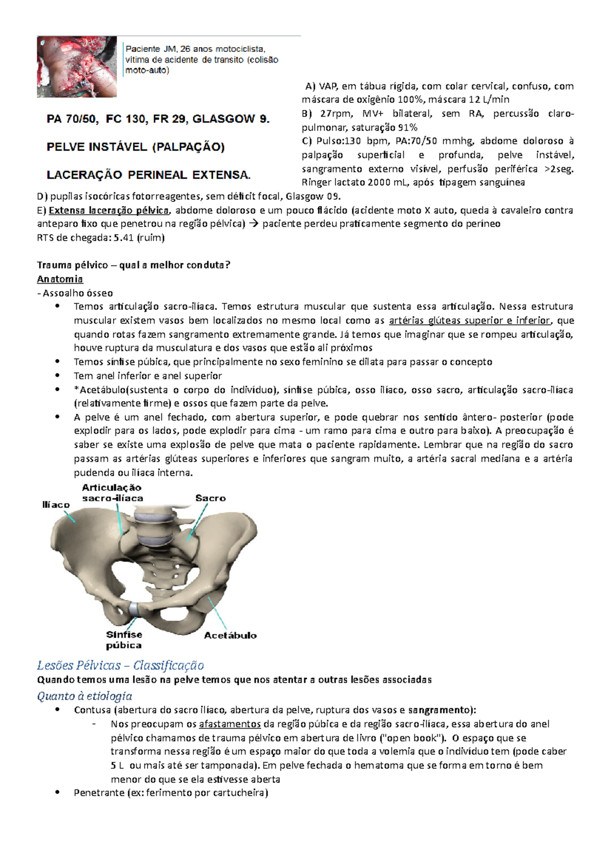 AULA 12 cirurgia do trauma Trauma Pélvico - A) VAP, em tábua rígida ...