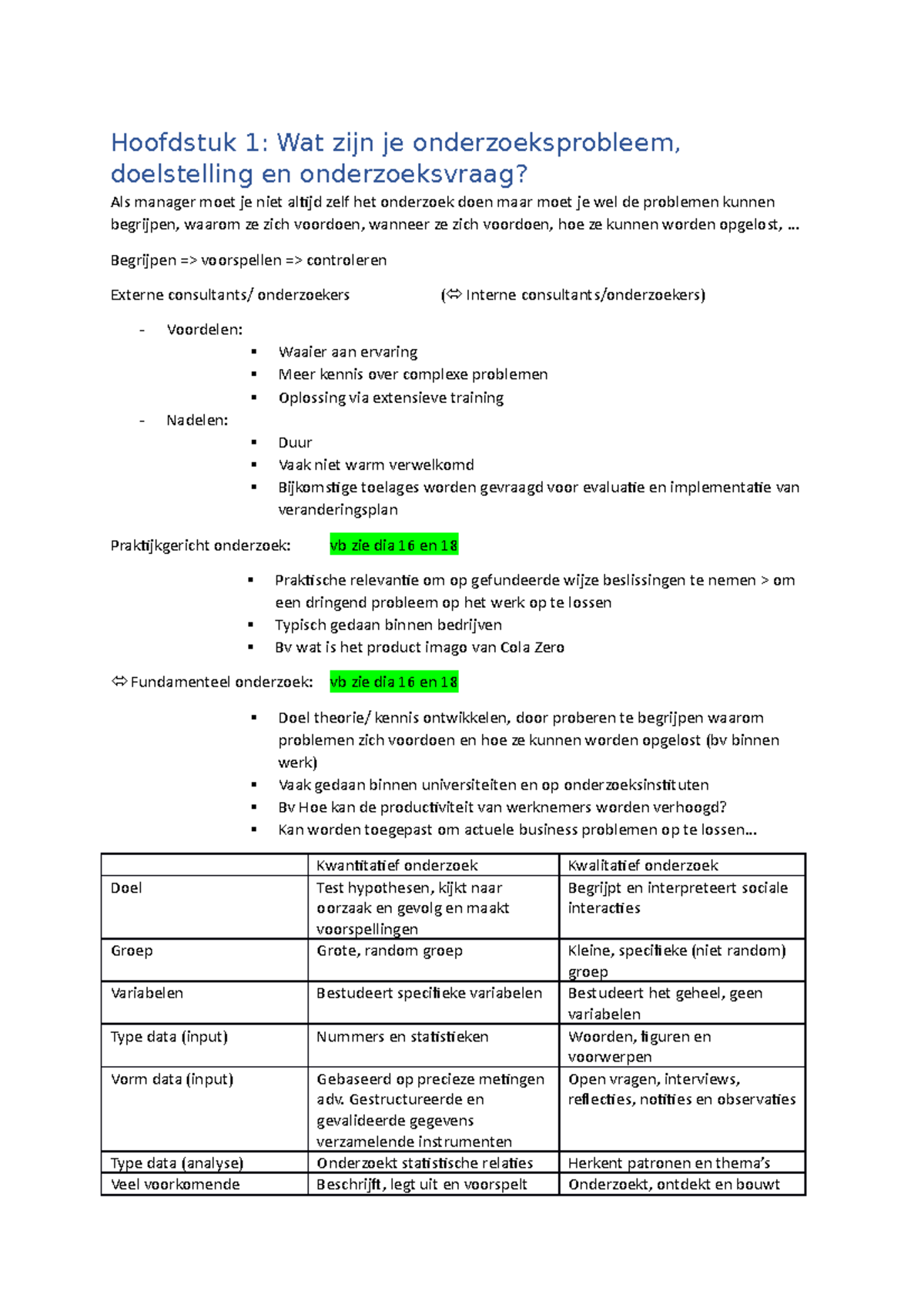 Samenvatting Kwalo hoofdstuk 1 - Hoofdstuk 1: Wat zijn je ...
