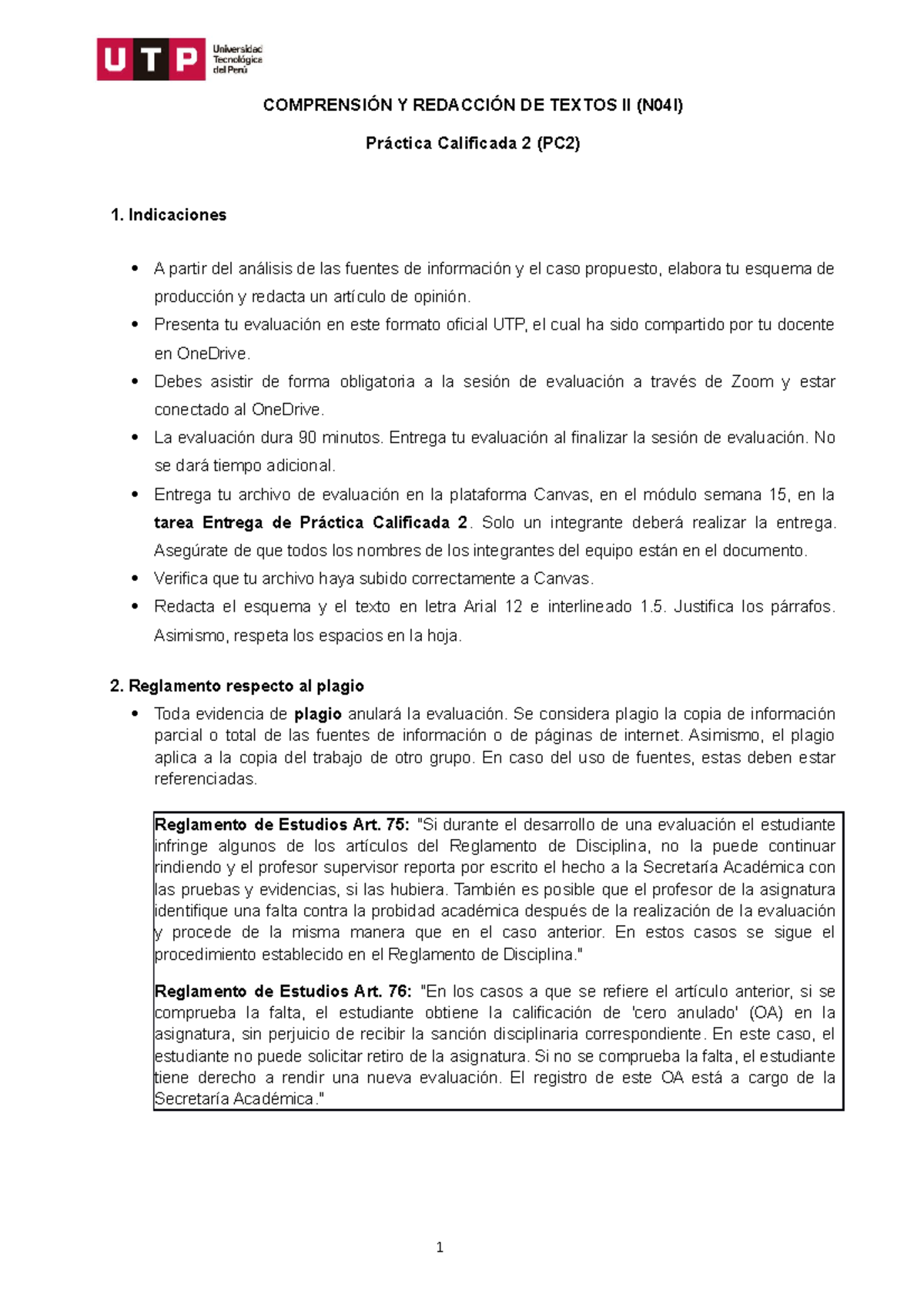 S15. s2 - Práctica Calificada 2 (PC2) Formato UTP - COMPRENSIÓN Y REDACCIÓN DE TEXTOS II (N04I ...