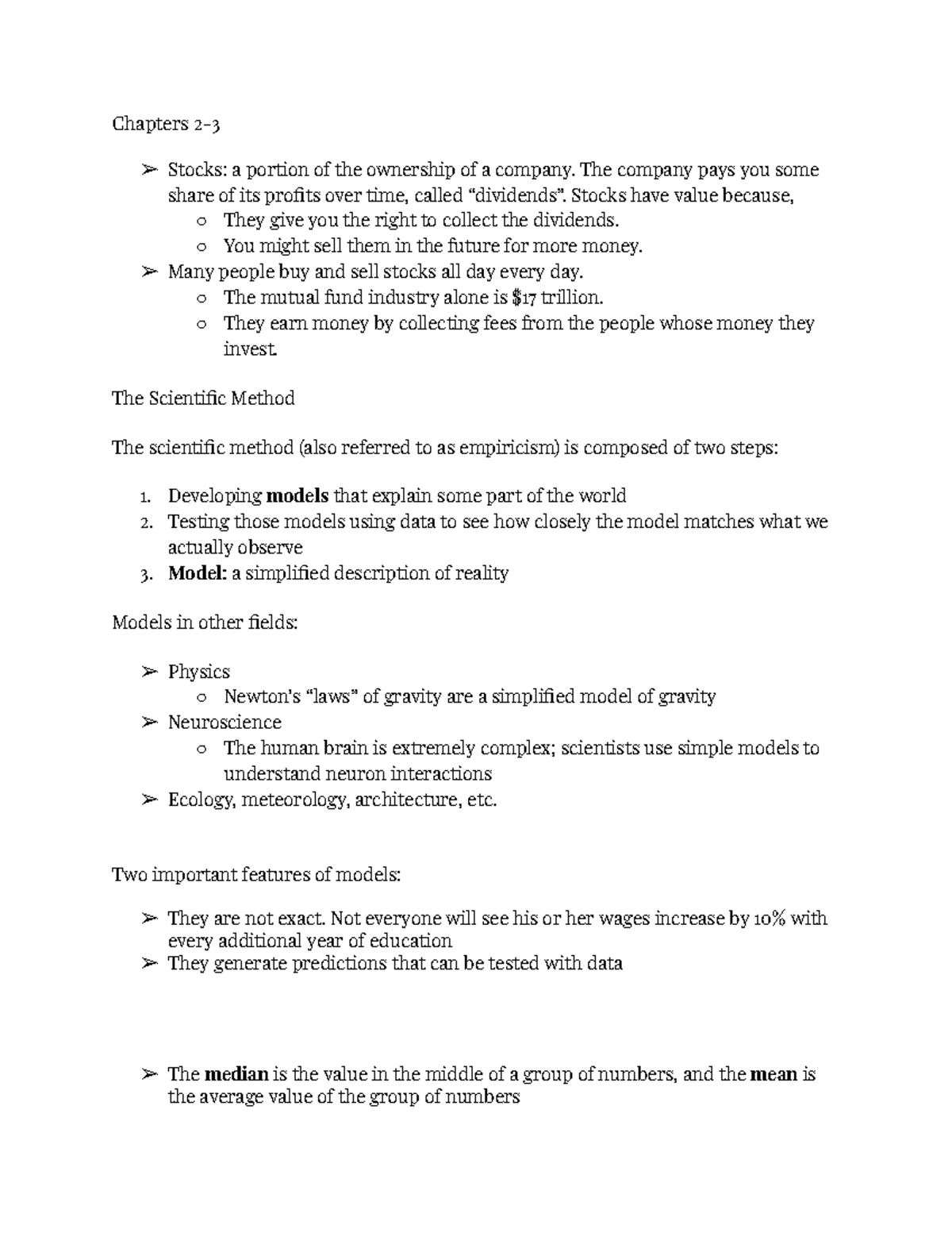 Econ Ch 2, 1 2 of Ch 3 - Scientific method notes - Chapters 2- Stocks ...