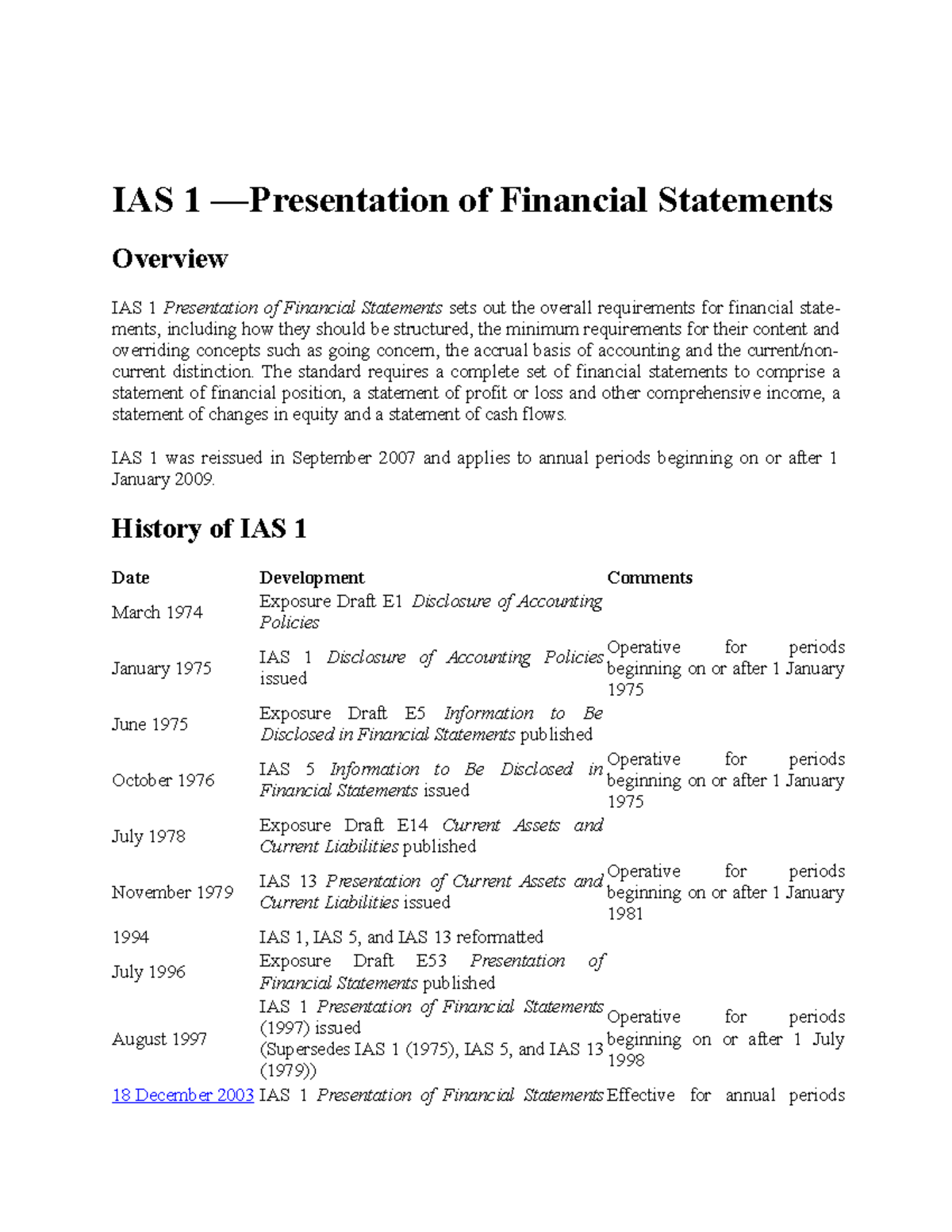 IAS 1 Presentation Of Financial Statements The Standard Requires A