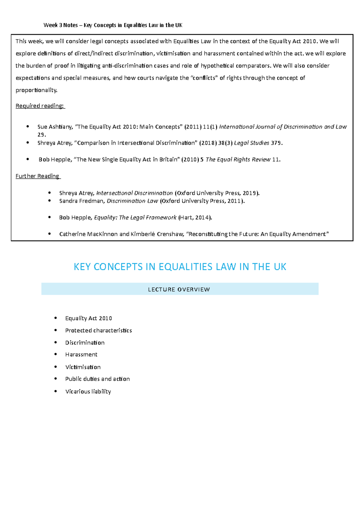 Key Concepts in Equalities Law in the UK - Studocu