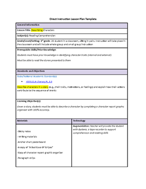 Task 1 - Lesson Plan - WGU- Elementary Reading Methods and ...