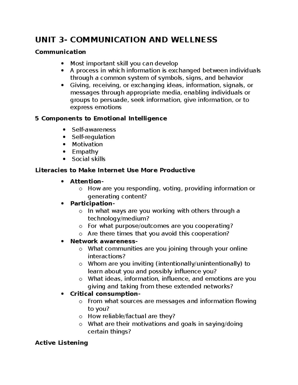 UNIT 3- communication and wellness - UNIT 3- COMMUNICATION AND WELLNESS ...