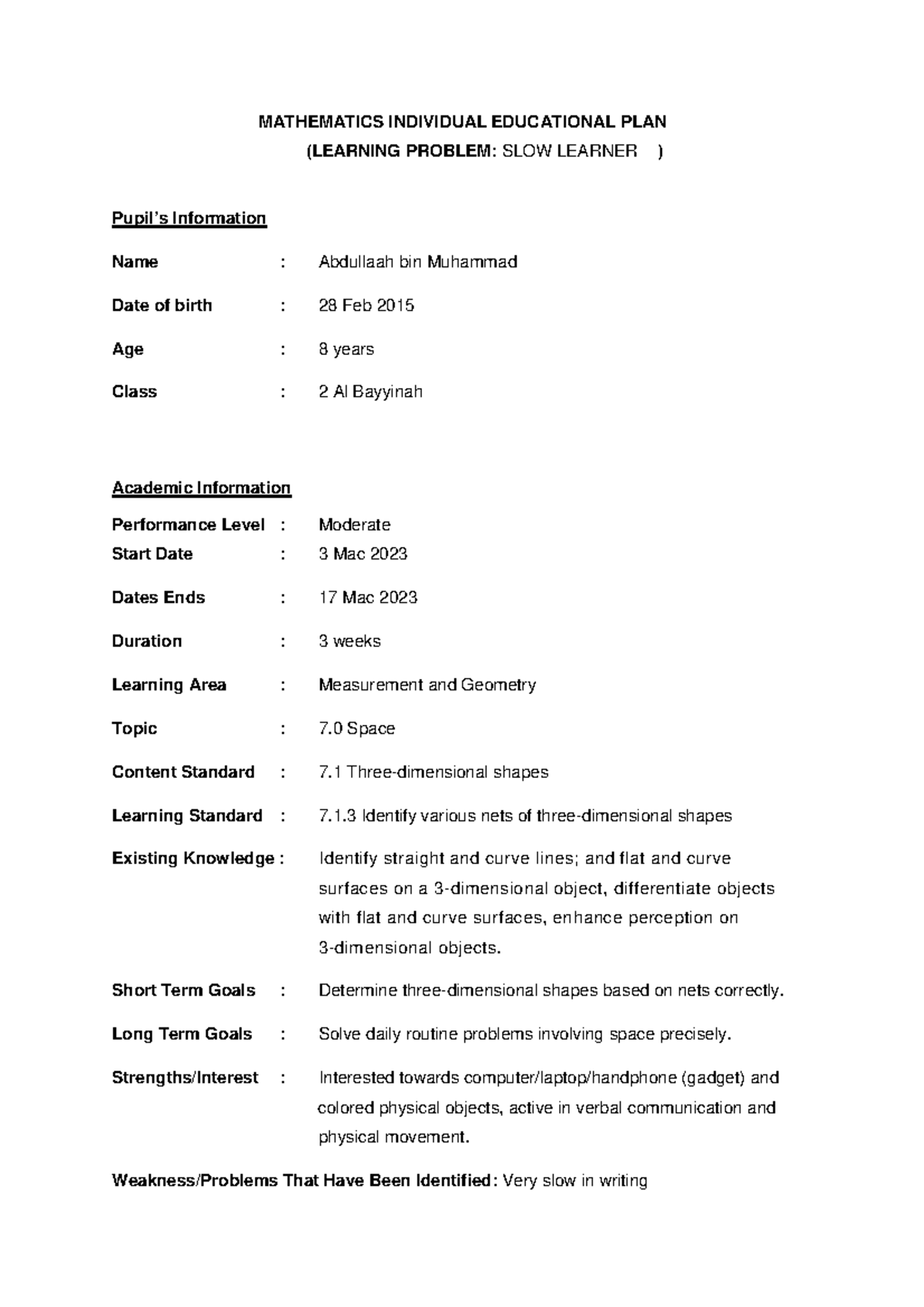 Assignment 3 Presentation of RPI - MATHEMATICS INDIVIDUAL EDUCATIONAL ...